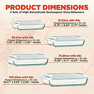 SereneLife Rectangular Glass Bakeware Set - 4 Sets of High Borosilicate with PE Lid, Heat-Resistant, Non-Slip Design, Convenient to Use & Easy to Clean, Elegant Design, Color White - SL4PBK22