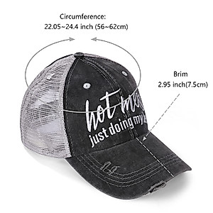 Distressed Criss Cross Ponytail Hat for Womens High Mesh Baseball Cap Distressed Messy Bun Trucker Hat Pony Hat Hot Mess Just Doing My Best