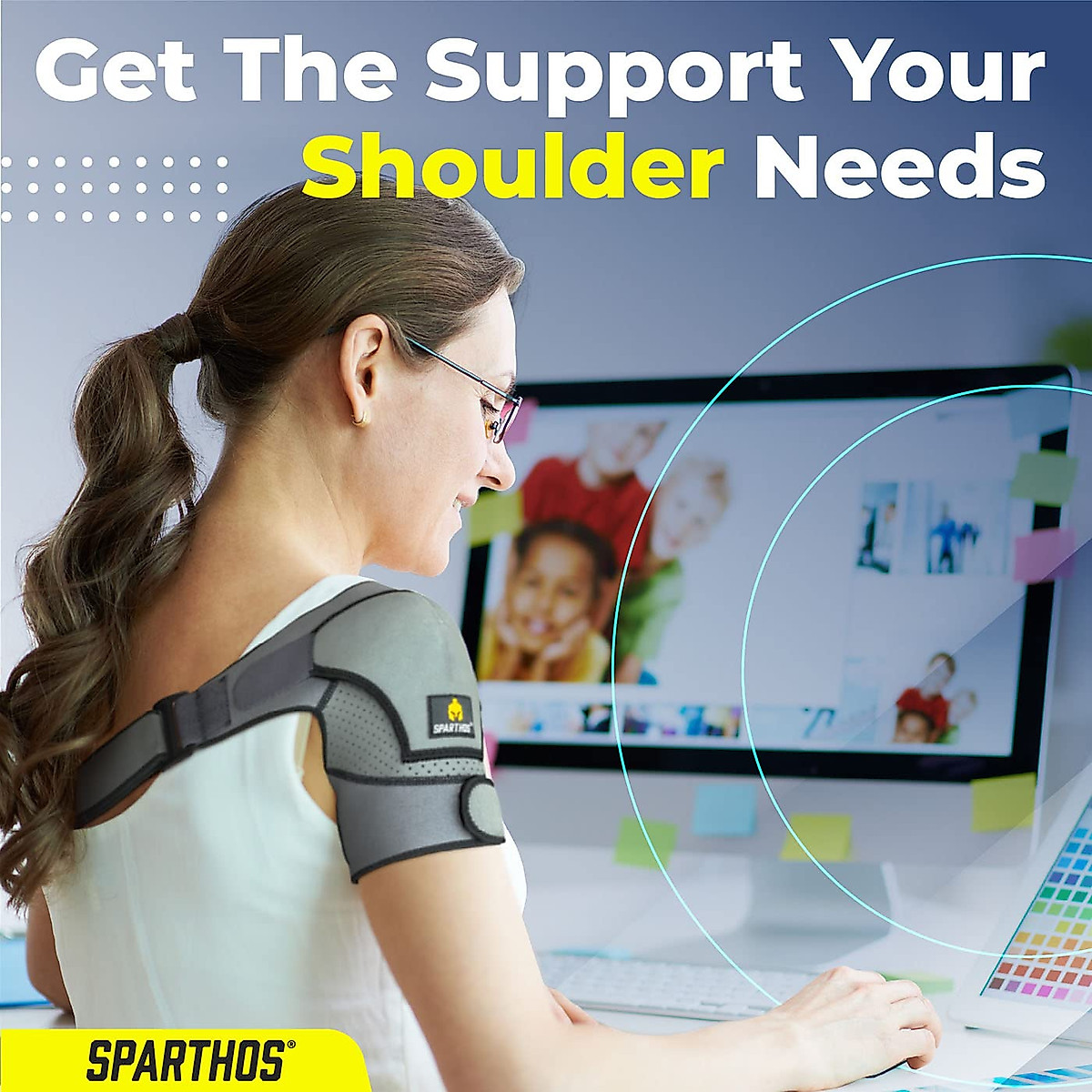 Sparthos Shoulder Brace - Support and Compression Sleeve for Torn Rotator Cuff, AC Joint Pain Relief - Arm Immobilizer Wrap, Ice Pack Pocket, Stability Strap, Dislocated Sholder - for Men and Women