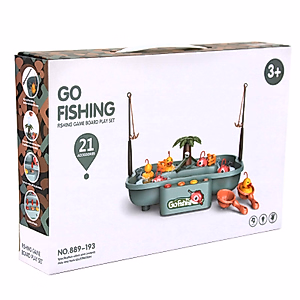 Lovyan Water Circulating Fishing Game Board Play Set with 3 Ducks,3 Fish,2 Water ladles and 2 Fishing Poles, Electronic Toy Fishing Set with 6 Music for Kids Toddlers