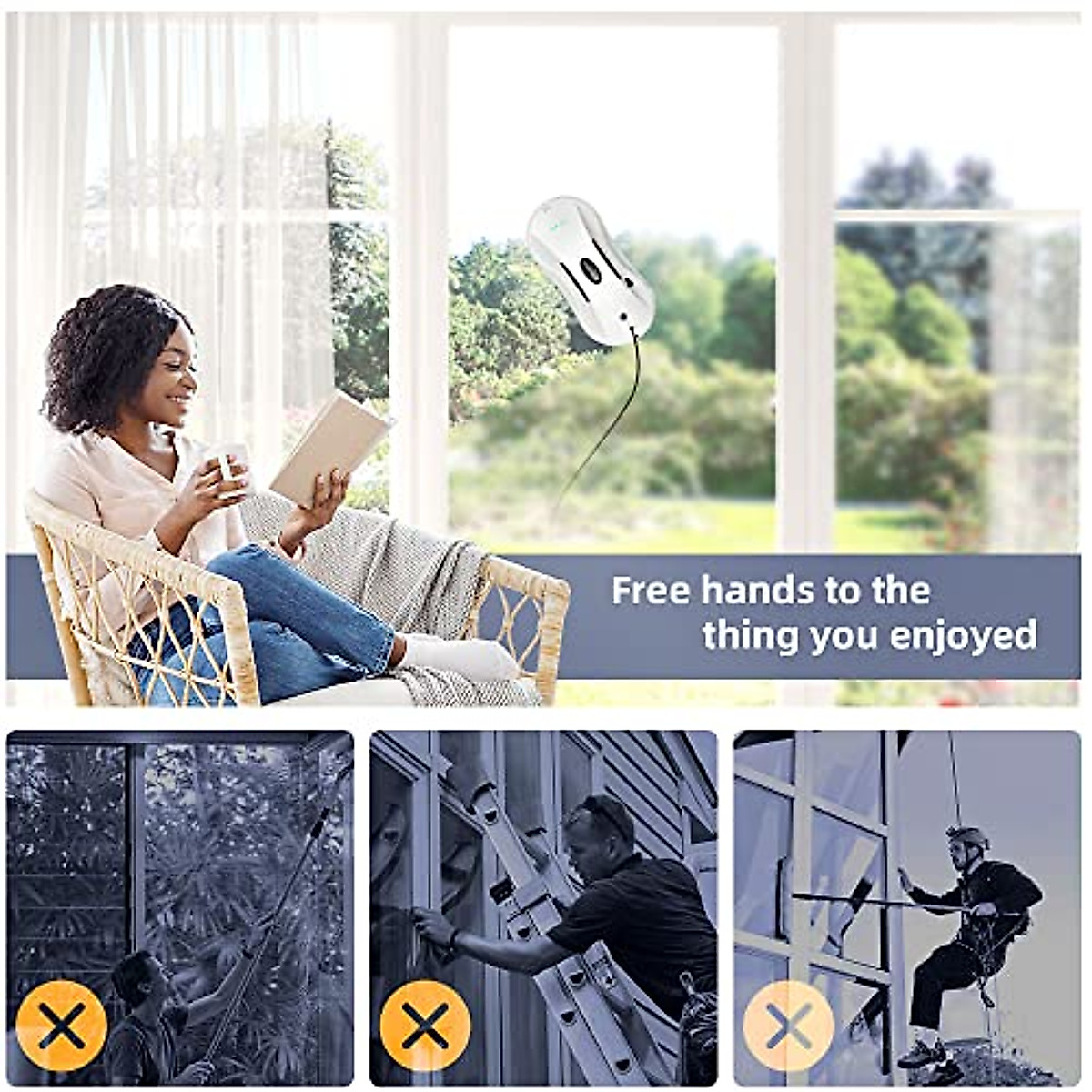 AlfaBot Window Cleaner Robot, X7 Smart Window Vacuum Cleaner with Automatic Water Spray, Glass Cleaning Robot for Interior/Exterior Highrise Windows