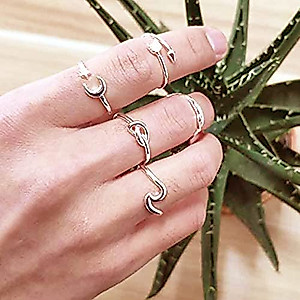 Dcfywl731 Stackable Rings for Women Trendy Stuff Knuckle Ring Cute Adjustable Arrow Knot Wave Star Moon Rings Set Jewelry Gifts Stocking Stuffers for Christmas Gifts 2024
