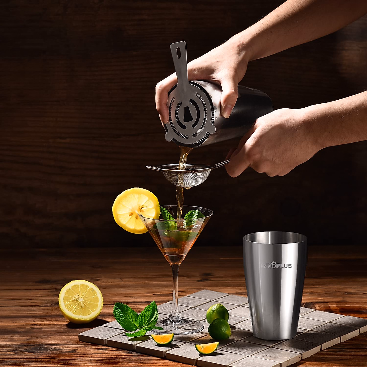 Cocktail Shaker, Martini Shaker, Drink Shaker, Cocktail Shaker Set 6 Piece, Boston Shaker, Bar Set, Cocktail Strainer, Bar Tools, Bartender Kit, Stainless Steel Double Measuring Jigger, Mixing Spoon
