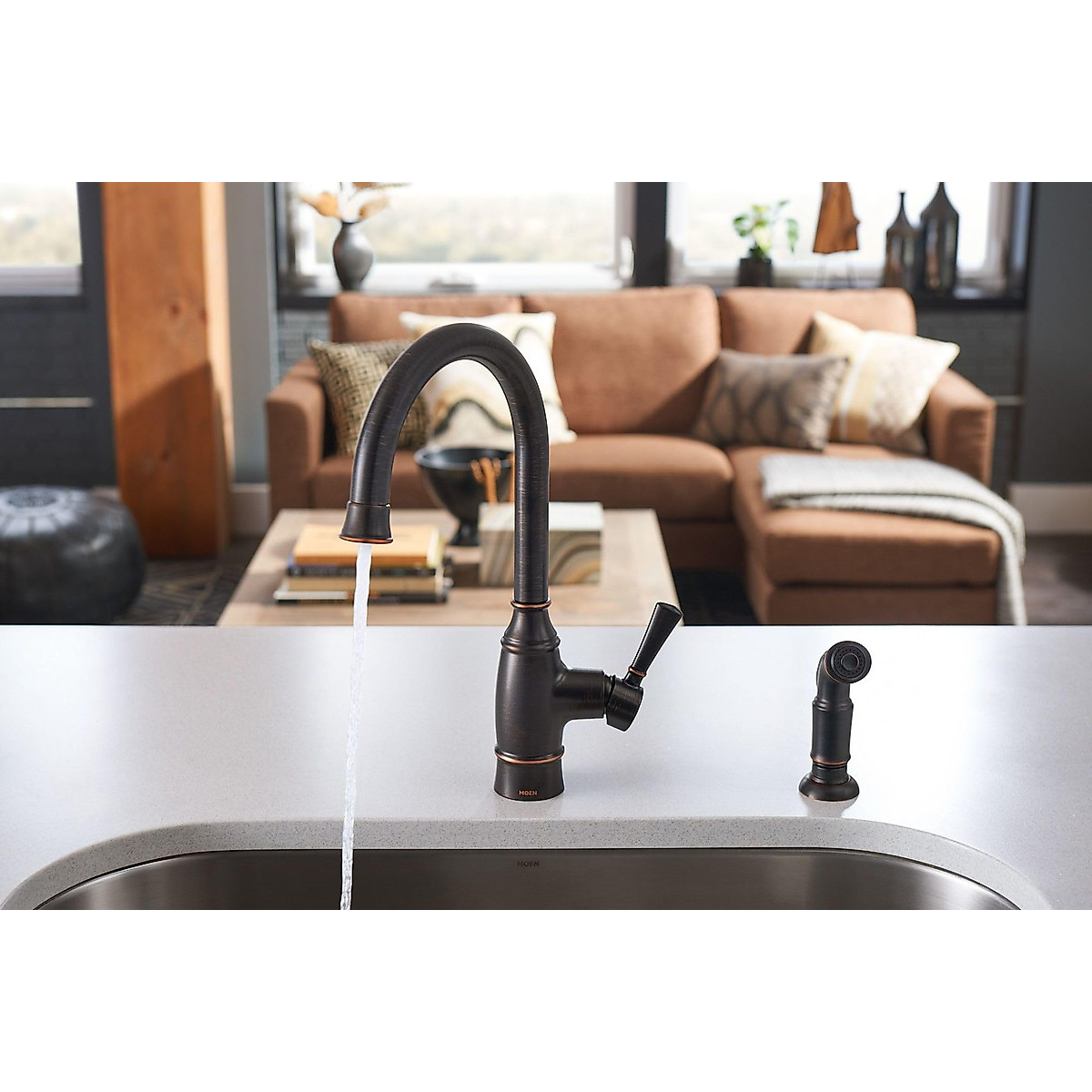 Moen Noell Mediterranean Bronze Traditional Single-Handle Standard Kitchen Faucet with Side Sprayer, 87506BRB