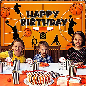 BeYumi Basketball Theme Happy Birthday Photography Backdrop Banner, XtraLarge NBA All Star Slam Dunk Basketball Sports Photo Background Studio Wall Table Decoration Supplies for Kids Boys Birthday