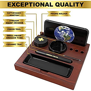 GREEN CROSS Stash Box Decorative Box Lock Box with Key Wooden Box Smell Proof Removable Wooden Tray Ceramic Tray Adjustable Compartments Storage Box for Home and Organization