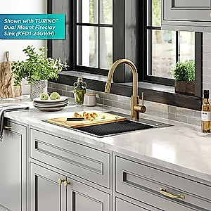 KRAUS Oletto Pull-Down Single Handle Kitchen Faucet with QuickDock Top Mount Installation Assembly in Spot Free Antique Champagne Bronze, 15 1/8 Inch, KPF-2620SFACB