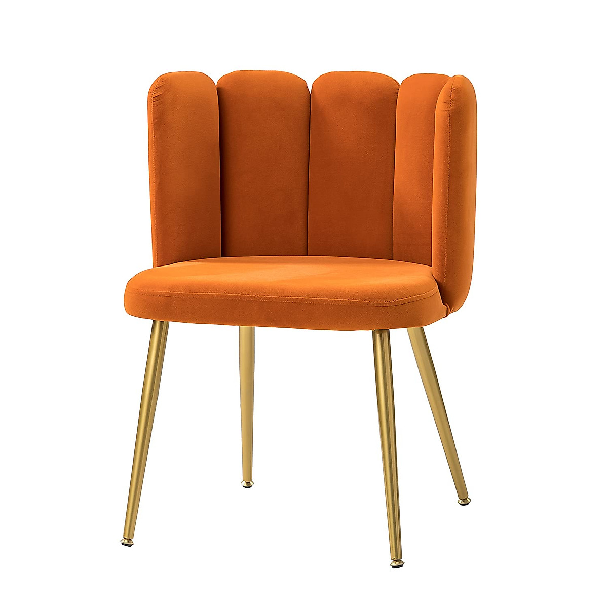 HULALA HOME Velvet Accent Chairs Modern Vanity Chairs for Makeup Room, Comfy Upholstered Dining Chairs for Living Room with Shell Back and Golden Metal Legs/Orange