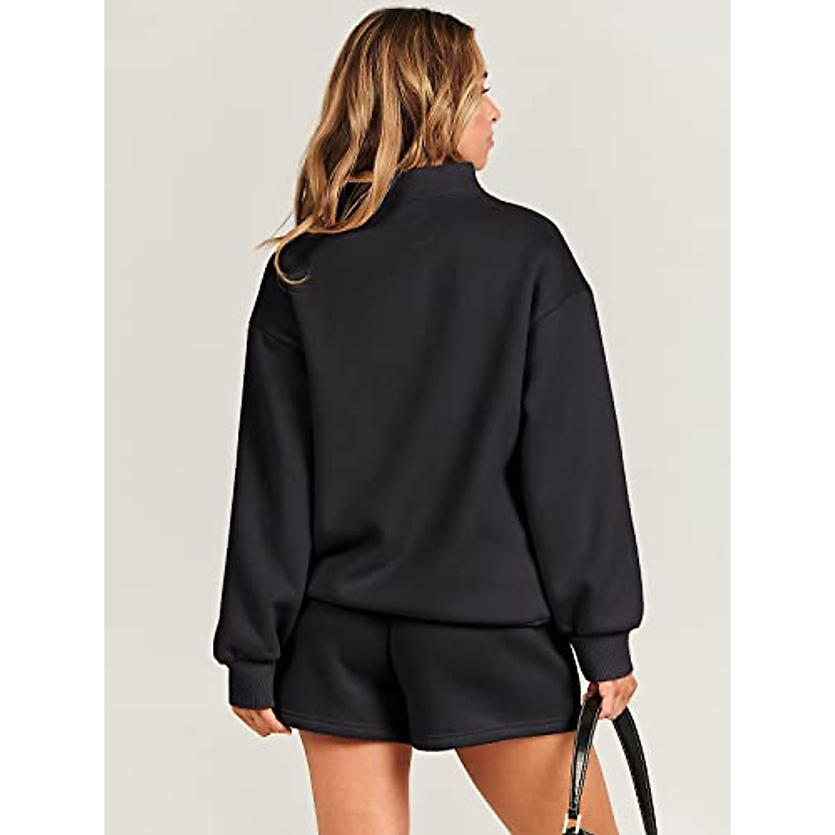 ANRABESS Women 2 Piece Outfits Fall Clothes Set Sweatsuit Oversized Half Zip Fleece Sweatshirt Casual Short Set Lounge Wear Tracksuit Set 2023 Trendy Sweat Set 1030heise-XL