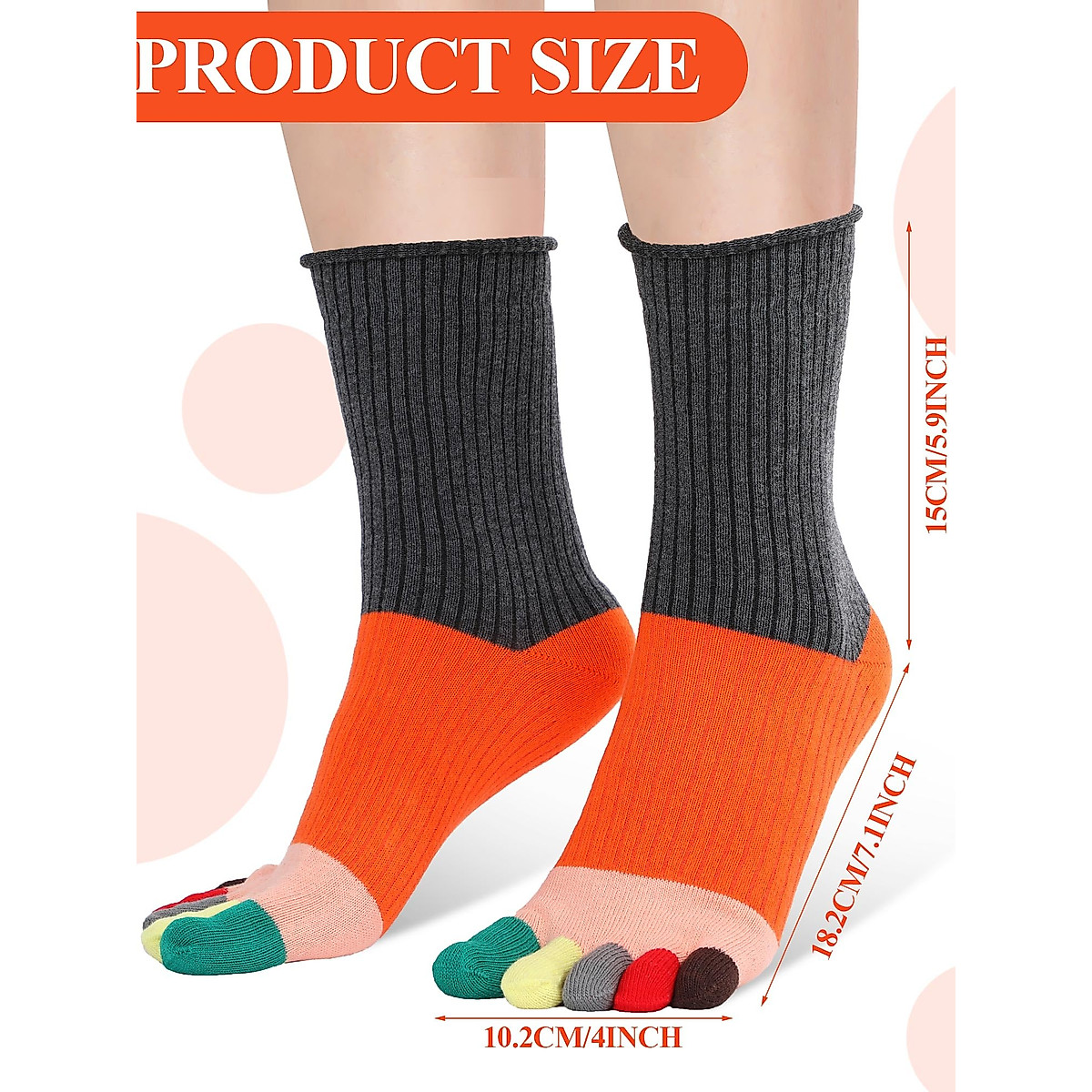 Bencailor 5 Pairs Women's Toe Socks Cotton Five Toe Finger Socks Toe Separator Socks for Women Men Athletic (Simple Color)