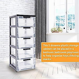 Plastic Storage Cabinet 5 Drawers Plastic Drawer Organizer Clear Storage Tower for Living Room Bedroom Office 11.81*15.75*33.07in