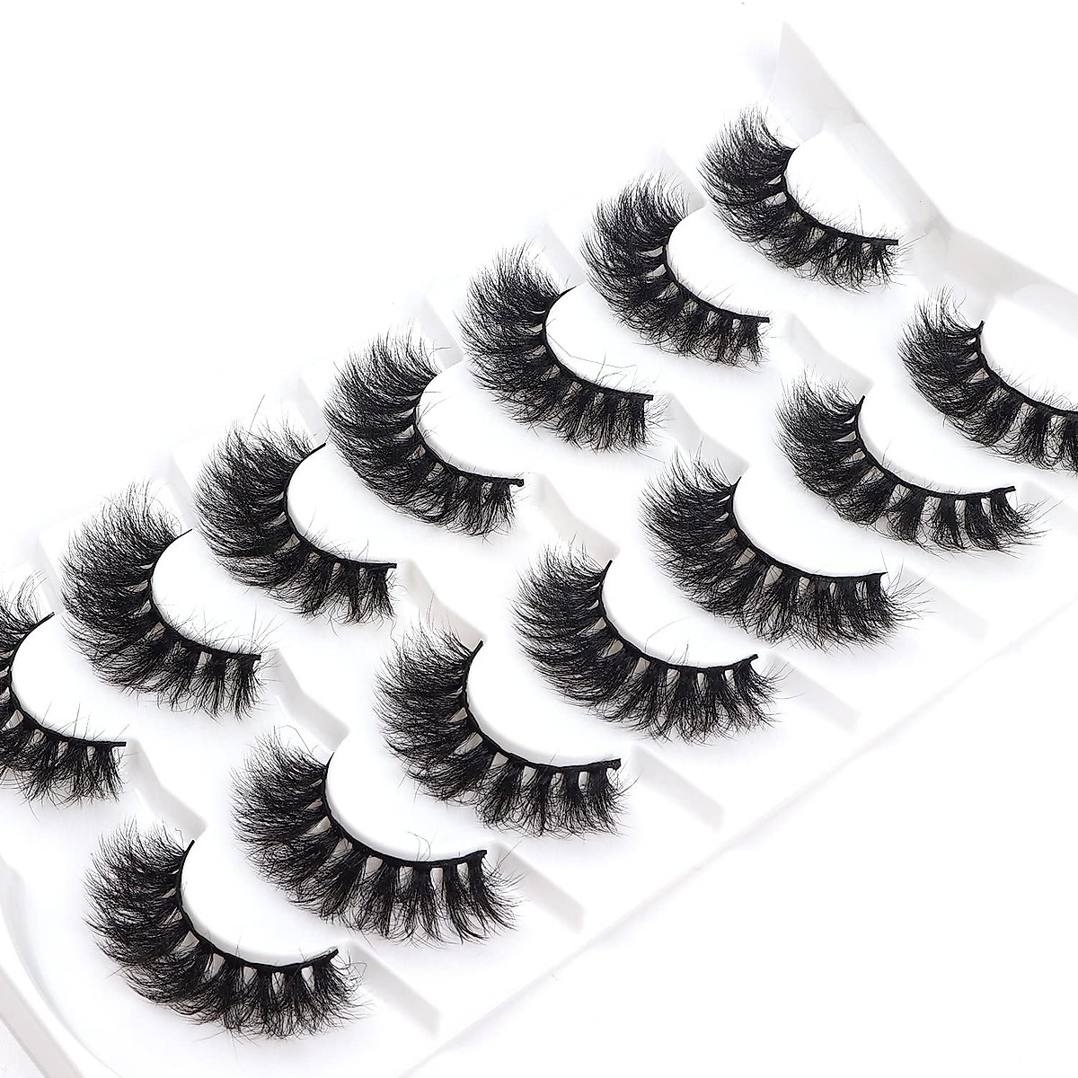 Wleec Beauty Fluffy Mink Lashes 16mm, 3D Fake Eyelashes Thick, Dramatic Eye Lashes Pack (7 Pairs, Black, FM36)