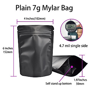 100 Pack Mylar Bag,7 Gram Stand-up Packaging Pouch, 4.72 Mil Thickness Resealable Zip Lock Foil Food Storage Baggies Safe Material,4X6 Inches,Matte Black