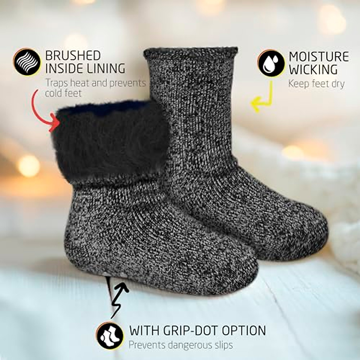HOT FEET Toddler Warm Socks – 5/6 Pack Thermal Crew Winter Socks for Toddlers, Thick Insulated Snow Socks for Kids, 2 Solid Non-gripped / 3 Marled Gripped (2)