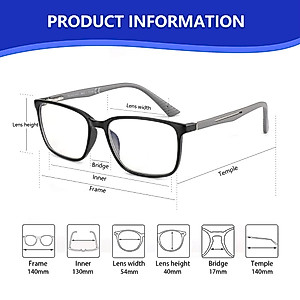 BLUEMOKY Blue Light Reading Glasses for Men，Sport Square Frame Readers, Anti Glare Computer Glasses(Black,1.75)