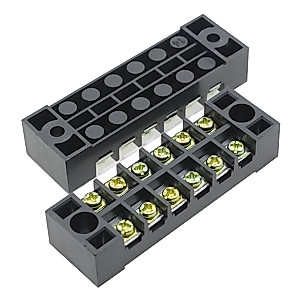 YXQ 600V 15A 6 Positions Double Row Screw Terminal Barrier Strip Block and 15A 6 Positions (5+5) Red Black Pre-Insulated Fork Type Jumper Strip