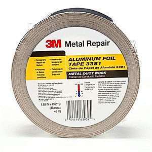 3M Aluminum Foil Tape 3381, 1.88 in x 50 yd, 2.7 mil, Silver, HVAC, Sealing and Patching, Moisture Barrier, Cold Weather, Air Ducts, Foam Sheathing Boards, Insulation, Metal Repair
