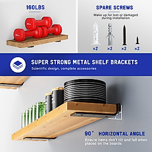 Goovilla Shelf Bracket, Heavy Duty Floating Shelf Brackets 6 inch Long, 6 Pack Brackets for Shelves, Black Coated Metal Wall Shelf Support Brackets with 1/5 Inch Thick and 160 lb. Load Capacity