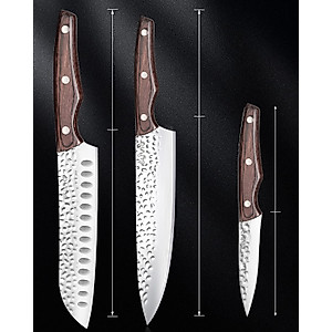 syvio Chef Knife Set, Kitchen Knives with High Carbon Stainless Steel & Wooden Handle, Kitchen Knife Set 3 PCS-8" Chef’s Knife &7" Santoku Knife&5" Paring Knife with Gift Box