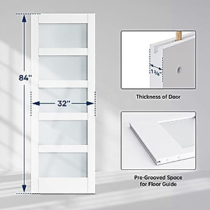 Finosen 32 in x 84 in Sliding Closet Door, 5-Lite Frosted Glass, LVL Wood Panel, PVC Surface, Assembly Needed Interior Doors for Bathroom, Living Room, White