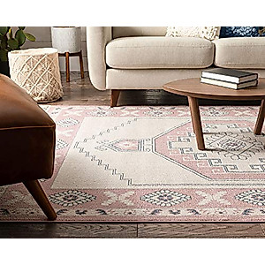 Well Woven Loop-De-Loop Kaya Southwestern Tribal Medallion Blush Kilim-Style 5'3" x 7'3" Area Rug