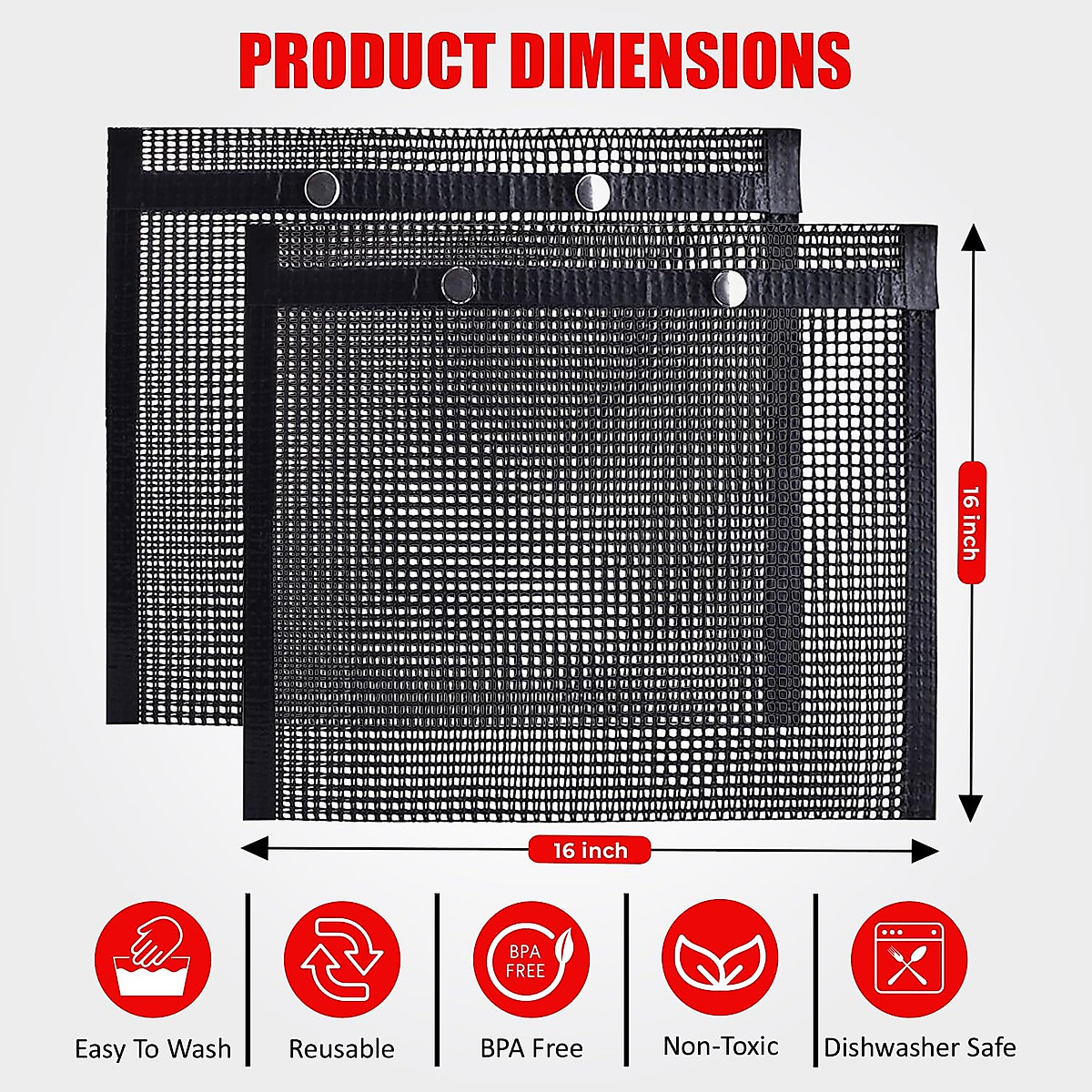 Grill Mesh BBQ Bags LARGE and MEDUIM - Reusable, Non-Stick Barbecue Grilling Pouches - Heat-Resistant, Easy to Clean Accessories - Ideal for Outdoor Electric, Gas, Charcoal Grills | Set of 2