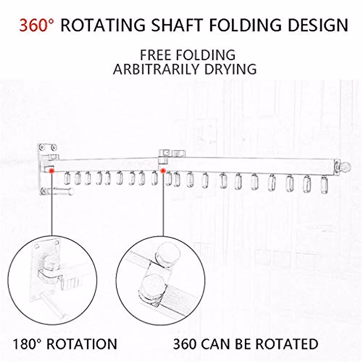 TYXTYX Wall Mounted Folding Clothes Hanger Space-Saver, Indoor/Outdoor Adjustable Clothes Drying Rack, Retractable Dry Coat Hanger for Laundry Room, Storage Organiser Instant Closet
