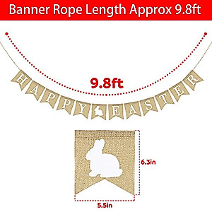 Burlap Happy Easter Banner | Rustic Easter Celebration Decorations | Happy Easter Bunting Garland with Rabbit Bunny Sign | Easter Party Decor Photo Props