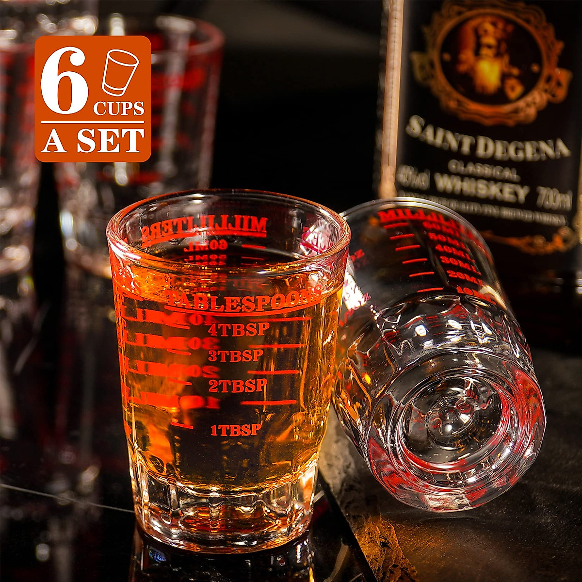 OBTANIM 6 Pack Shot Glasses, 2 oz Espresso Shot Glass Measuring Cups Set with Heavy Base Measurement 4 Tbs, 60ml for Bar Restaurants Home (Red)