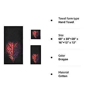 Naanle 3D Magic Angry Red Dragon Head Print Soft Luxury Decorative Set of 3 Towels, 1 Bath Towel+1 Hand Towel+1 Washcloth, Multipurpose for Bathroom, Hotel, Gym, Spa and Beach(Black)