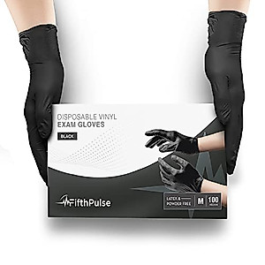 Black Vinyl Disposable Gloves Medium 100 Pack - Latex Free, Powder Free Medical Exam Gloves - Surgical, Home, Cleaning, and Food Gloves - 3 Mil Thickness