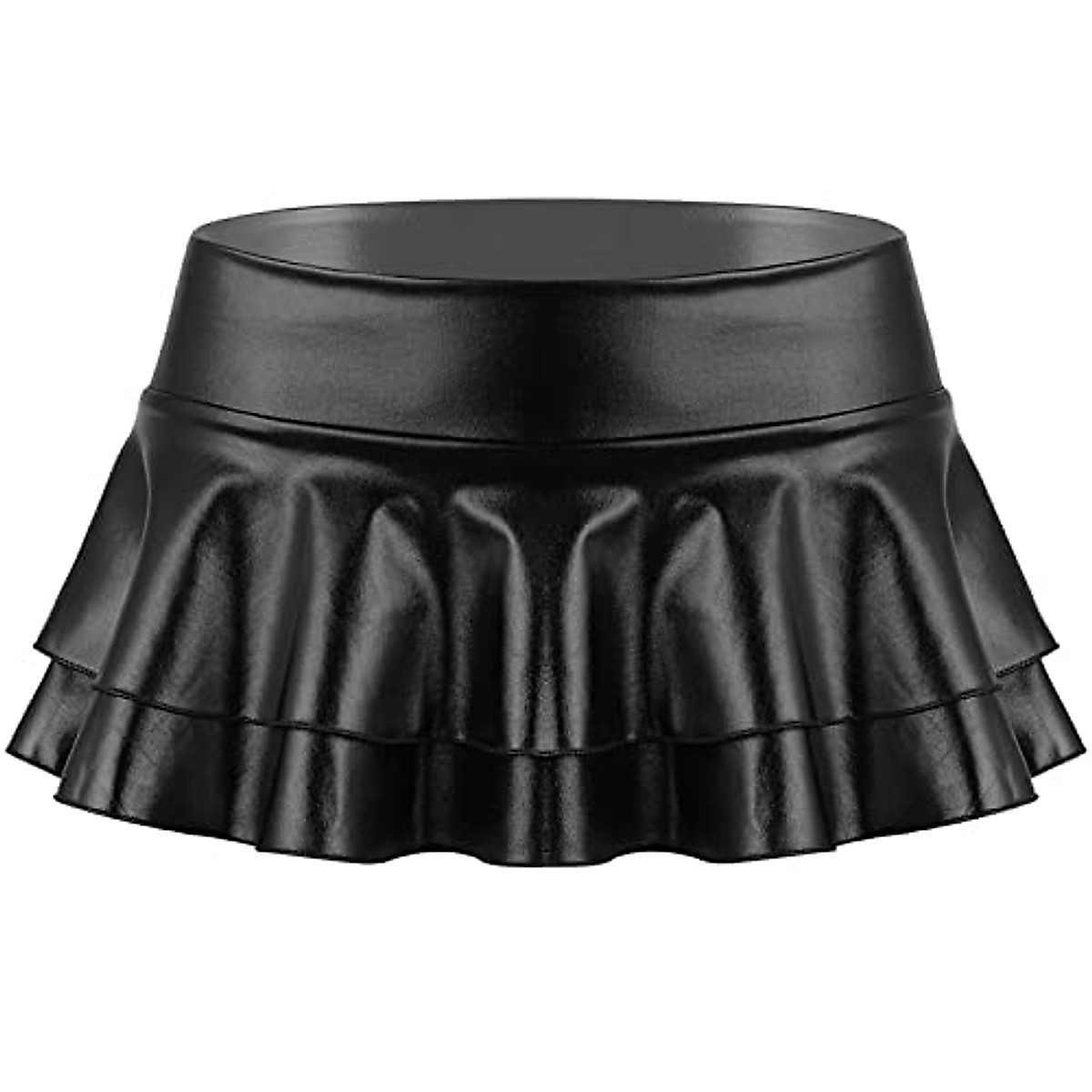Yevin Latex Metallic Skirt for Women Sexy Pleated Mini Skater Skirt (Black)
