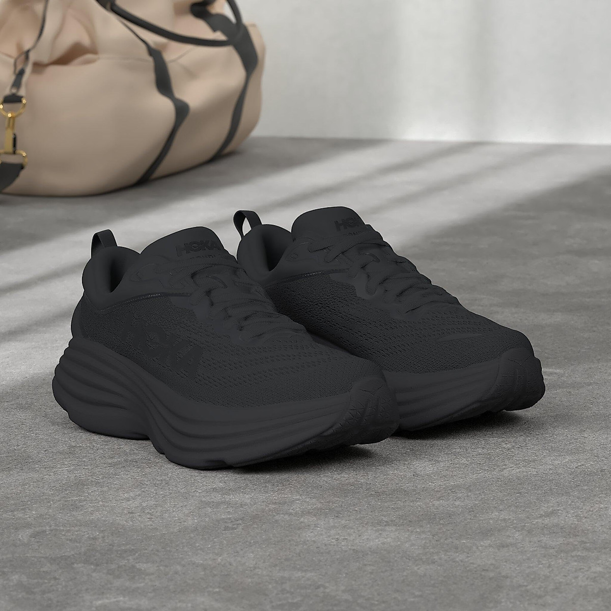 HOKA ONE ONE | Women's, Bondi 8 Road Running Sneakers (Black Monochrome - 9.5) (B) US