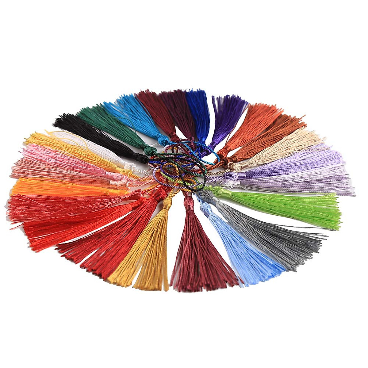 VEYLIN 100Pcs Small Craft Tassels, Handmade Mini Silky Bookmark Tassel with Loop for Jewelry Making (13cm/5.11 in)