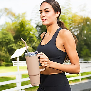 SMLIXE 40 oz Tumbler with Handle and Straw Lid,Insulated Reusable Stainless Steel Water Bottle Travel Mug，Cupholder Friendly Double Wall Vacuum Sealed Cup (Mocha)