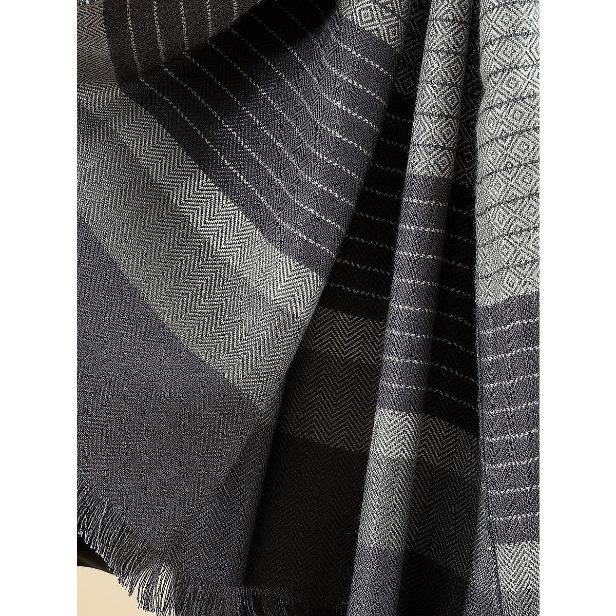 Runtlly Men's Winter Cashmere Scarf Stripes Warm Soft Scarves with Tassel Luxurious Winter Scarf For Men Women(Gary)