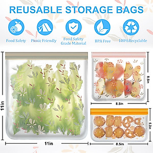 10 Pack Dishwasher Safe Reusable Gallon Bags Silicone, Leak proof Reusable Freezer Bags for Food Storage Home Organization Traval & Make-up BPA FREE for Food Storage Home for Salad Fruit