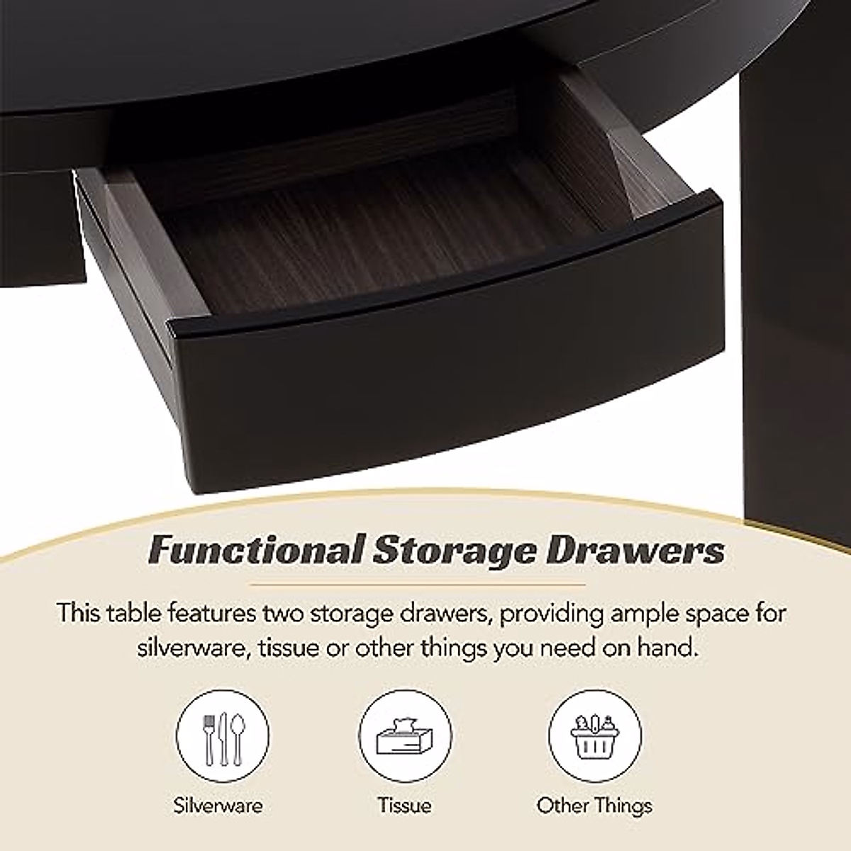 Dinehome 5 Piece Extendable Round Dining Table Set for 4-6 with Storage Drawers and Four Chairs,16" Removable Leaf, Espresso