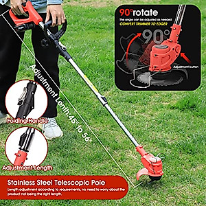 Weed Eater, 21V 2Ah 3-in-1 Li-Ion Cordless String Trimmer with 10Pcs Straw Rope,Weed Wacker Foldable for Home Garden Yard Mowing (red)