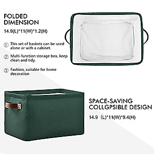 xigua Hunter Green Large Storage Basket Square Foldable Canvas Laundry Baskets Bin Waterproof Inner Layer with Sturdy Handles for Kids Toy Nursery Blanket Clothes 2Pack