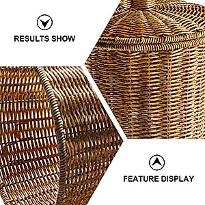 DOITOOL Rattan Round Waste Basket with Plastic Insert& Lid, Woven Basket Trash Can Storage Basket for Bedroom, Living Room Bathroom Kitchen and Laundry, 11 x 9. 24 x 7. 86inch