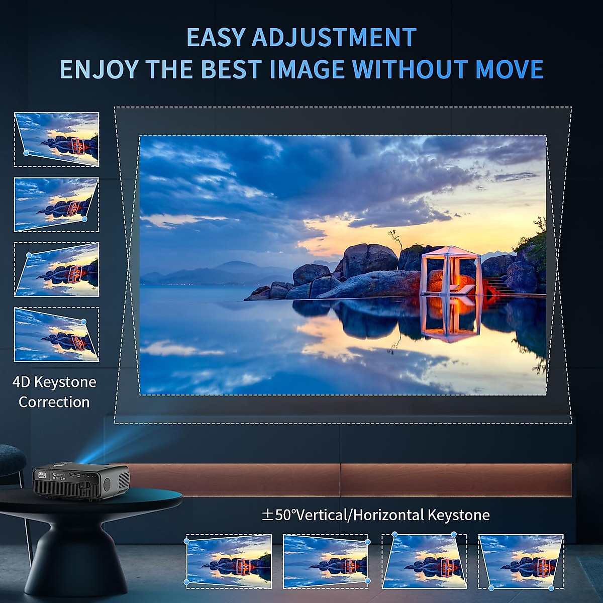 Full HD Projector with WiFi and Bluetooth,10000LM Native 1080P 5G Wireless Projector,200” Smart Movie Projector,Support 4K Zoom Phone Synchronization,Compatible w/ Laptop PC DVD Player TV Stick HDMI