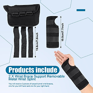 SATINIOR 2 Pieces Carpal Tunnel Wrist Brace Support Removable Metal Wrist Splint, Three Adjustable Compression Straps for Tendinitis, Sports Injuries, Pain Relief (Left and Right Hand), Black