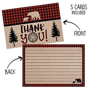 50 Lumberjack Baby Shower Thank You Cards - Boy Baby, Mama Bear Baby Shower Favor, Woodland Baby Shower - 6 Different Designs Included - 25 Blank and 25 Pre-Written Thank You Cards