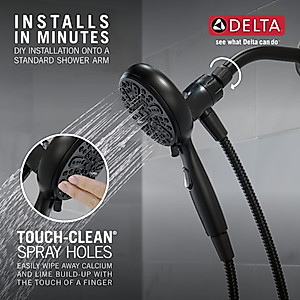 Delta Faucet 6-Setting SureDock Magnetic Shower Head with Handheld Spray, Black Shower Head with Hose, Round Shower Head, Showerheads & Handheld Showers, MagnaTite Docking, Matte Black 75609BL