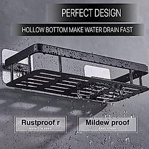 Shower Caddy, Stainless Steel Bathroom Organizer, Black Shower Shelf with 2 Hooks, No Drilling Shower Organizer for Bathroom Storage (Black-4 Pack)