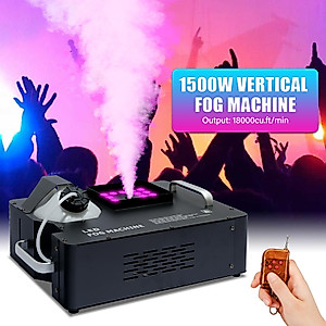 TCFUNDY 1500W Fog Machine for Halloween, DMX RGB 3 in 1 24 LED Smoke Machine Stage Lighting Vertical Spray with Remote Control