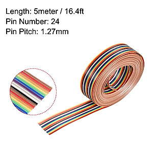 Tool parts IDC Rainbow Wire Flat Ribbon Cable 24P 1.27mm Pitch 5meter/16.4ft Length
