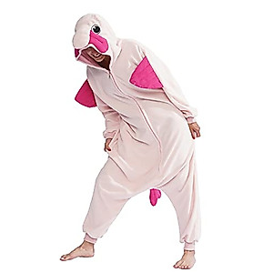 LASSUPIN Adult Pink Blobfish Onesie Pajamas Animal Cosplay Homewear Sleepwear Jumpsuit Costume for Women Men