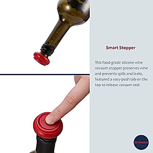 KITVINOUS Wine Preserver Vacuum Pump with 4 Bottle Vacuum Stoppers, Premium Wine Saver Air Remover Pump Keeps Wine Fresh for Up to 7 Days, Red